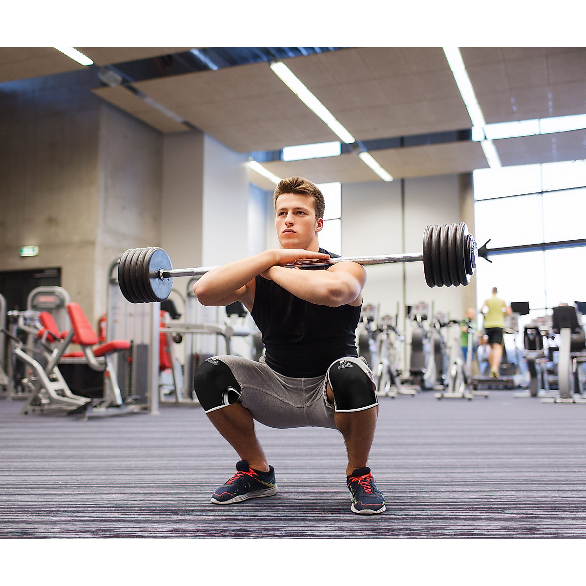 Nordic Lifting Knee Sleeves (1 Pair) 7mm, Black, X-Large and Wrist Wraps + Lifting Straps (2 Pairs) Red