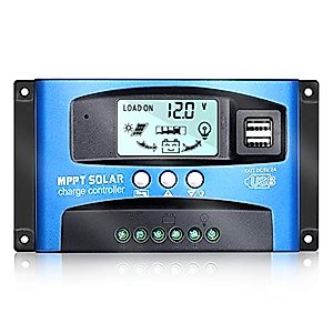 iSunergy MPPT Solar Charge Controller 30A 12V/24V Auto Solar Panel Intelligent Regulator with Dual USB Port LCD Display for Lead Acid Batteries