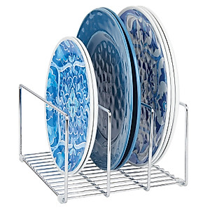 mDesign Metal Wire Organizer Rack for Kitchen Cabinet, Pantry, Shelves - Organizer Holder, 3 Slots for Skillets, Frying Pans, Lids, Cutting Boards, Vertical or Horizontal Placement - Chrome