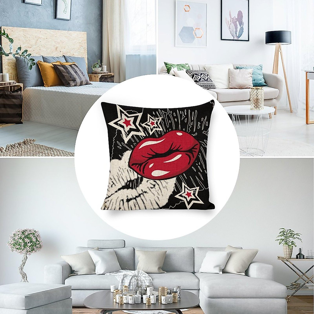 JOJOART Red Sexy Kiss Star Linen Pillow Covers 18x18In Set of 1 Pop Art Style ThrowPillow Covers Decorative Square Pillowcase Protector Cushion Case for Sofa Couch Bed Pillow Pillowcases