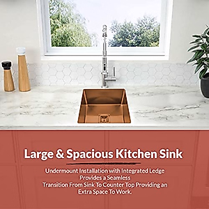 Strictly Sinks Undermount Copper Bar Prep Sink – 18 Inch Single Bowl 16 Gauge Stainless Steel Undermount Bar Sink – Tight Radius Corners Kitchen & Bar Sink With Drain Kit