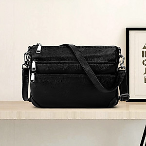 Pearl Angeli Crossbody Bags for Women Genuine Leather Shoulder Bag Multi-Pocket Messenger Bag Ladies Handbag Purse Black