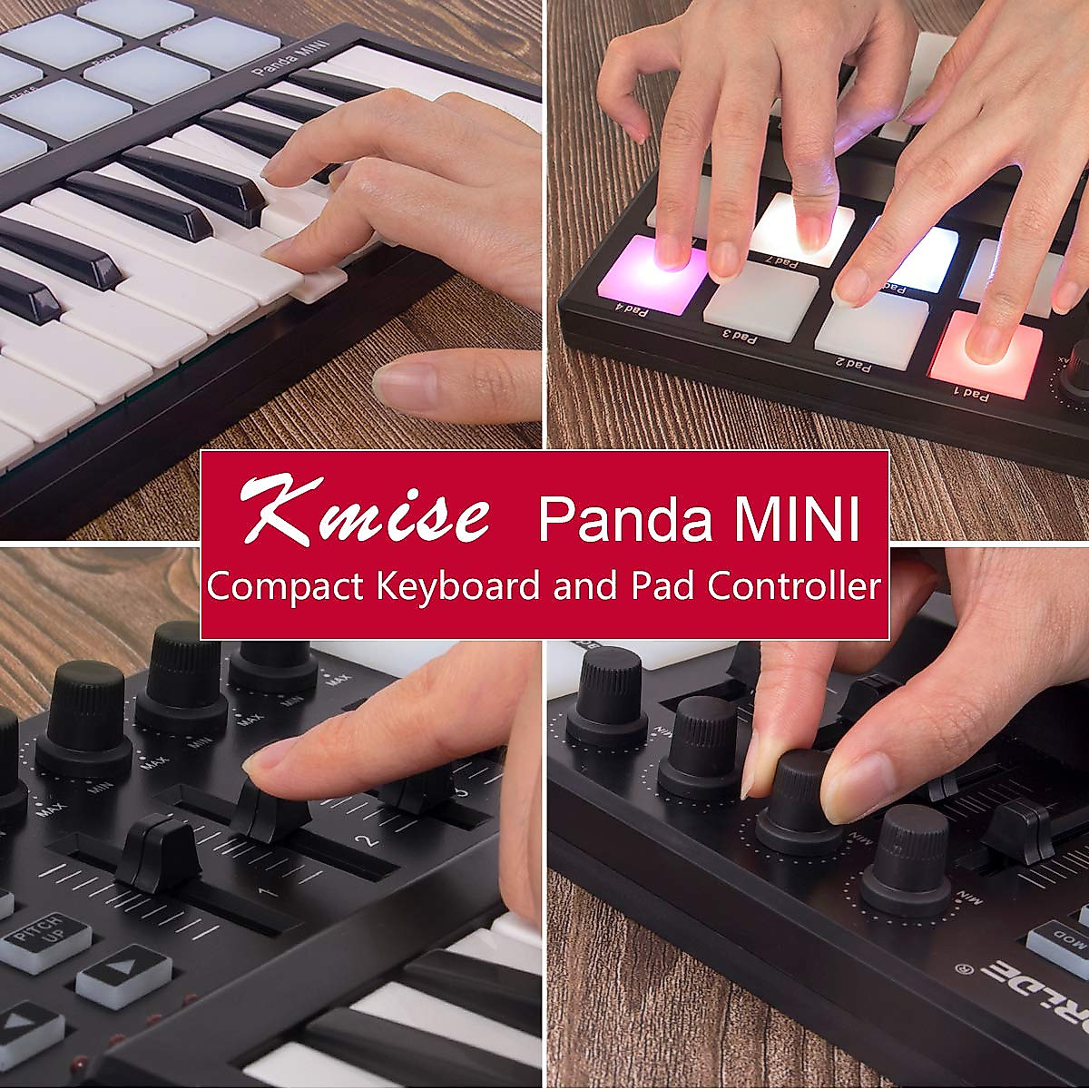 Midi Controller, lotmusic Worlde TUNA PANDA MINI 25 Keys Portable USB Midi Keyboard with 8 RGB Backlit Colorful Drum Beat
