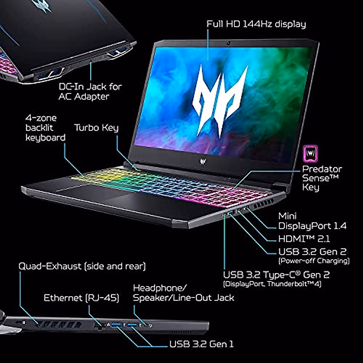 Acer Predator Helios 300 15.6" FHD 144Hz 3ms IPS Gaming Laptop | Intel 8-Core i7-11800H | 64GB | 1TBSSD+2TBHDD | NVIDIA GeForce RTX 3060 | Red Backlit Keyboard | Windows 10 | with USB3.0 HUB Bundle