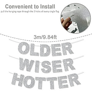 Older Wiser Hotter Glitter Banner Birthday Decorations for Women Men 30th 40th 50th 60th 70th 80th Happy Birthday Banner Disco Birthday Party Supplies
