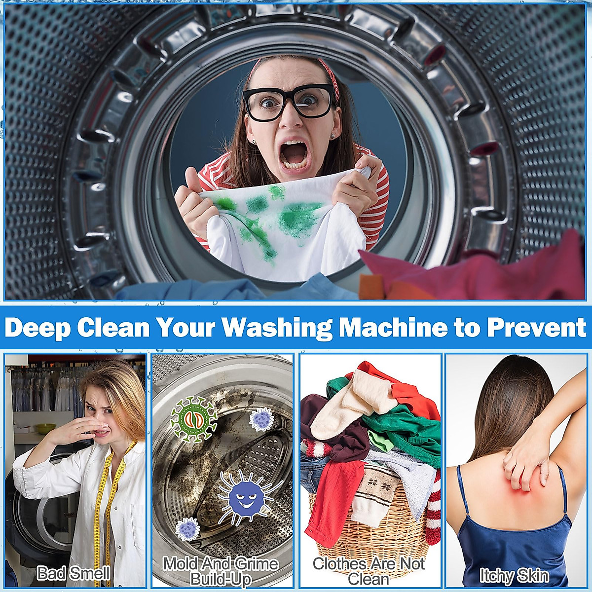 Dansib 100 Pcs Washing Machine Cleaner Tablets Cleaner Descaler Bulk Household Washing Machine Cleaners Deep Cleaning Tablets Safe Deodorizer for Laundry Tub HE Front Loader