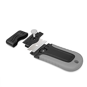 Gomake Razor Blade Scraper Tool with Blade Storage Container, Glass Cooktop Stove Scraper with 10PCS Stainless Steel Blades for Glass Clean,Paint,Old Label,Decal Sticker,Adhesive Remover-Grey