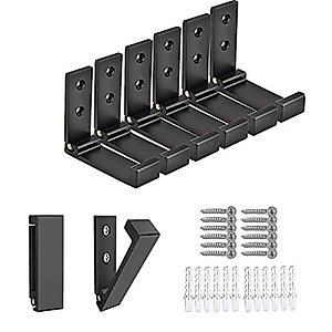 Folding Coat Hooks, Aluminum Alloy Folding Coat Hooks with Screws, 6 PCS Wall Coat Hook is Suitable for Hat, Clothes, Fitness Equipment (Black)