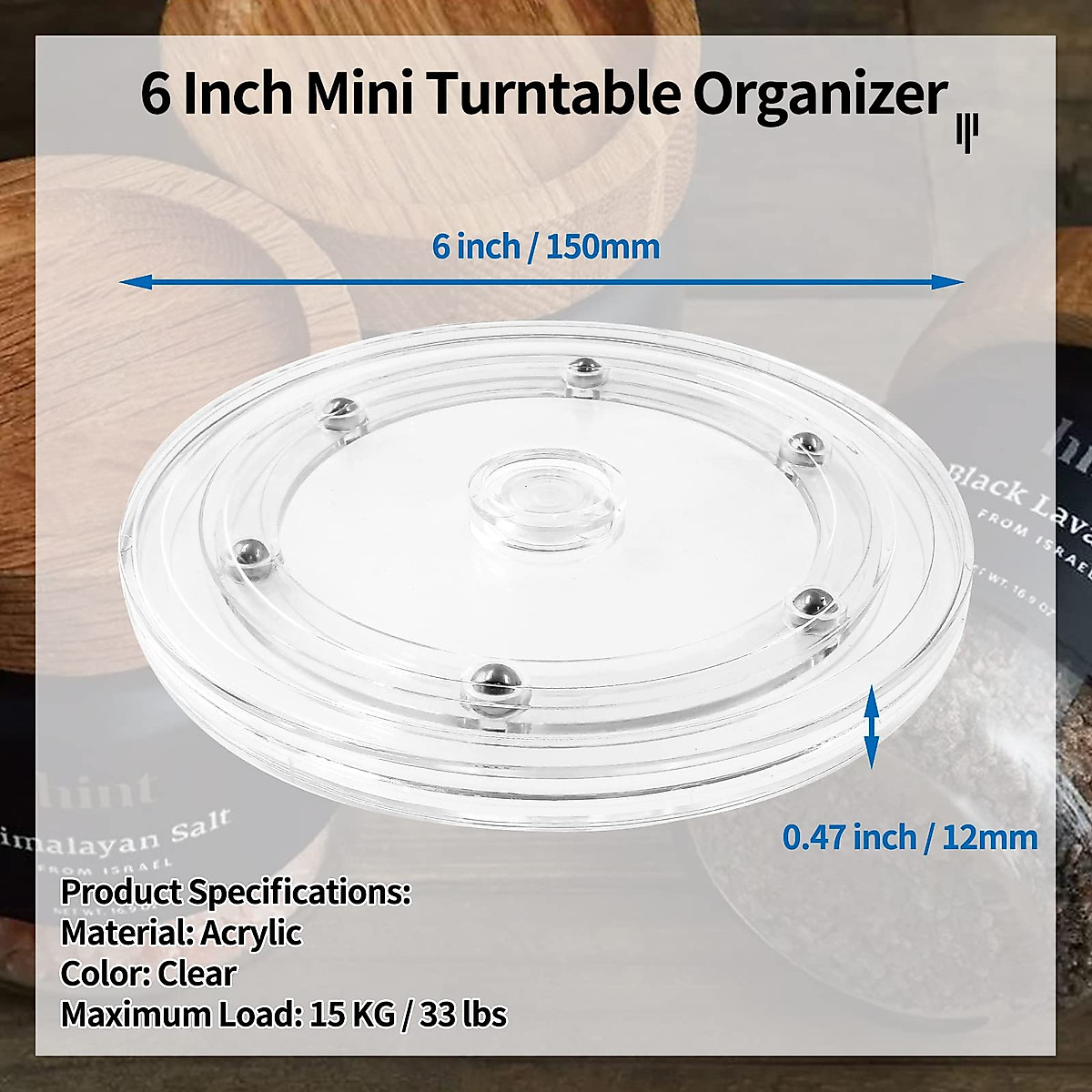 Bivethoi 6 Inch Turntable Mini Turntable Organizer, Clear Rotating Tray Small Revolving Base, Acrylic Ball Bearing Turntable Plate for Kitchen Table Spice Rack, TV Laptop Computer Monitor