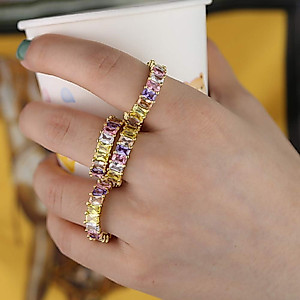 ATJMLADYJEWELRY US Size 5 6 7 8 9 Rainbow Pastel Pinky White Baguette Cz Eternity Band Stacking Engagement Ring for Women (7, Pastel)