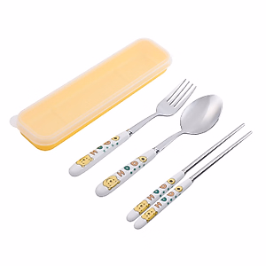 Pooh Portable Camp Reusable Flatware Cute Pooh Bear Travel Utensils Case with Stainless Steel Fork Spoon Chopsticks(SCF-Pooh)