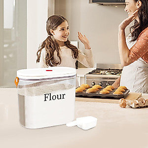 Xbopetda Flour Containers with Lids Airtight, Clear Plastic Flour Storage Container with Wide Mouth & Spoon, Time Recording Flour Sugar Storage Containers, Dry Food Storage for Kitchen Pantry Storage
