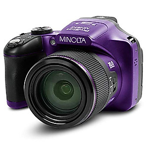 Minolta MN67Z 20MP Full HD Wi-Fi Bridge Camera with 67x Optical Zoom, Purple - Bundle with Shoulder Bag, 32GB SDHC Memory Card, Cleaning Kit, Card Reader