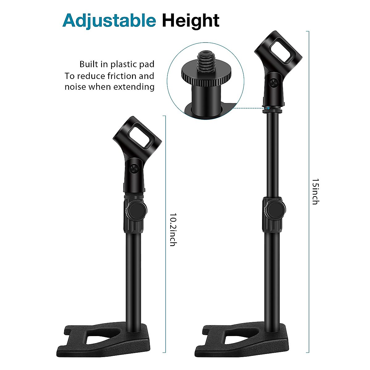 InnoGear Desktop Microphone Stand, Mic Stand Desk Table with Weighted Base Shock Mount Mic Clip 3/8" to 5/8" Adapter Adjustable Height for Hyper X QuadCast Fifine K669B AT2020 Shure SM58 PGA48