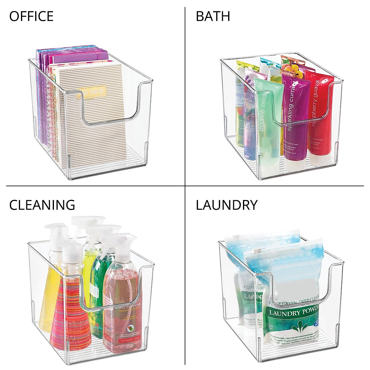 mDesign Plastic Household Storage Organizer Bins with Open Dip Front for Kitchen, Bedroom, Bathroom, Office, Craft or Playroom Organization - Hold Toys, Books - Ligne Collection, 8 Pack - Clear
