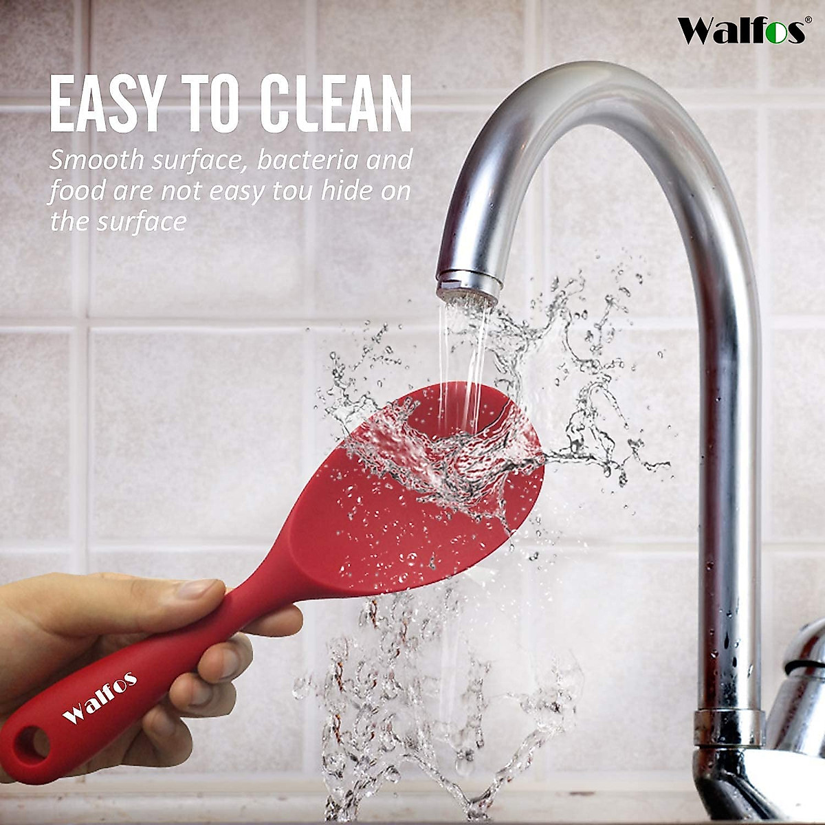 Walfos Silicone Rice Paddle Set of 2 - Non Stick Rice Spoon, Heat Resistant to 446°F, Strong Steel Core, Perfect for Rice/Mashed Potato, Food Grade, BPA Free and Dishwasher Safe