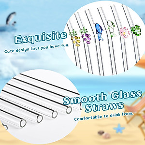 Kleeblatt Reusable Glass Straws Shatter Resistant, 10 Pcs Cute Clear Smoothie Glass Straws with Design, 8mm * 7.9inch Glass Straws Drinking for Smoothies Cocktail Juice Shakes Beverages