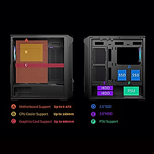 Raidmax X603 ATX Desktop Computer Gaming PC Case Mid Tower PC Case pre-Install x 4 addressable RGB ARGB Fans ATX USB 3.0 Tempered Glass PC Case (Black)