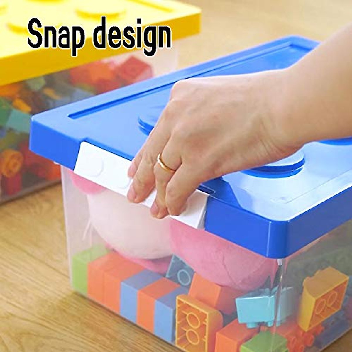 LUCKY-GO Toy Storage Organizer Bins with Lid - Stackable Plastic Organizer Box Set of 2, Kids Toy Chests with Compatible Building Baseplate and Lid, Storage Container for Building Bricks & Toys