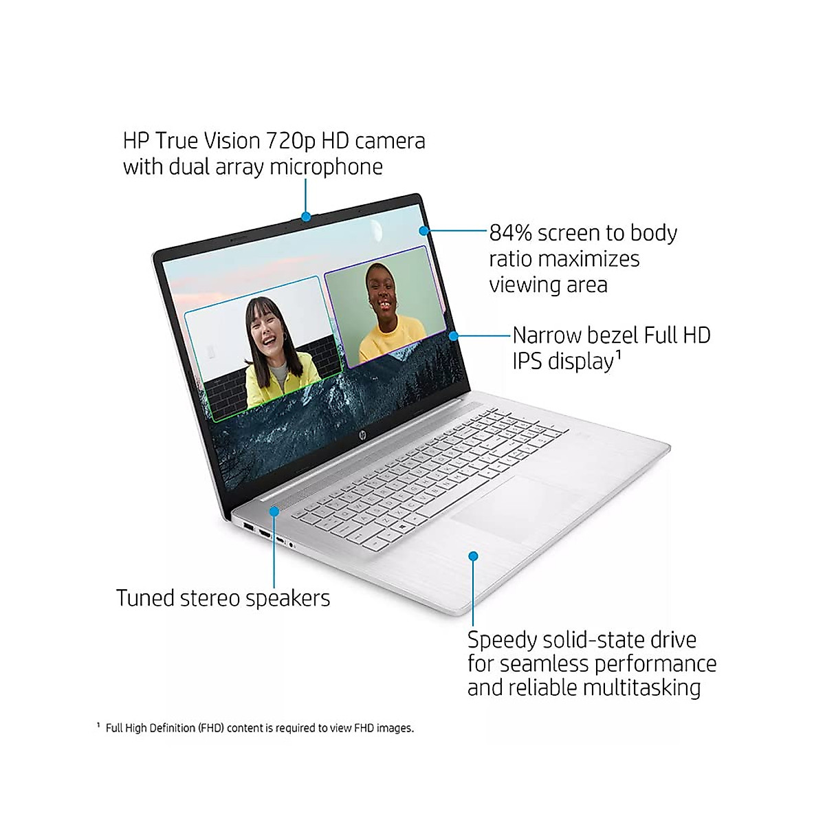 HP 2021 17.3" FHD IPS Laptop Computer, 11th Generation Intel Core i7-1165G7, 16GB RAM, 1TB PCIe SSD, Backlit Keyboard, Intel Iris Xe Graphics, HD Webcam, HD Audio, Windows OS, Silver, 32GB USB Card