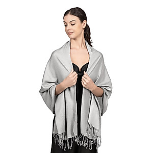 Sparkling Metallic Evening Shawl Wrap Scarf for Wedding Prom Party Dress 80" x 27" (Silver)