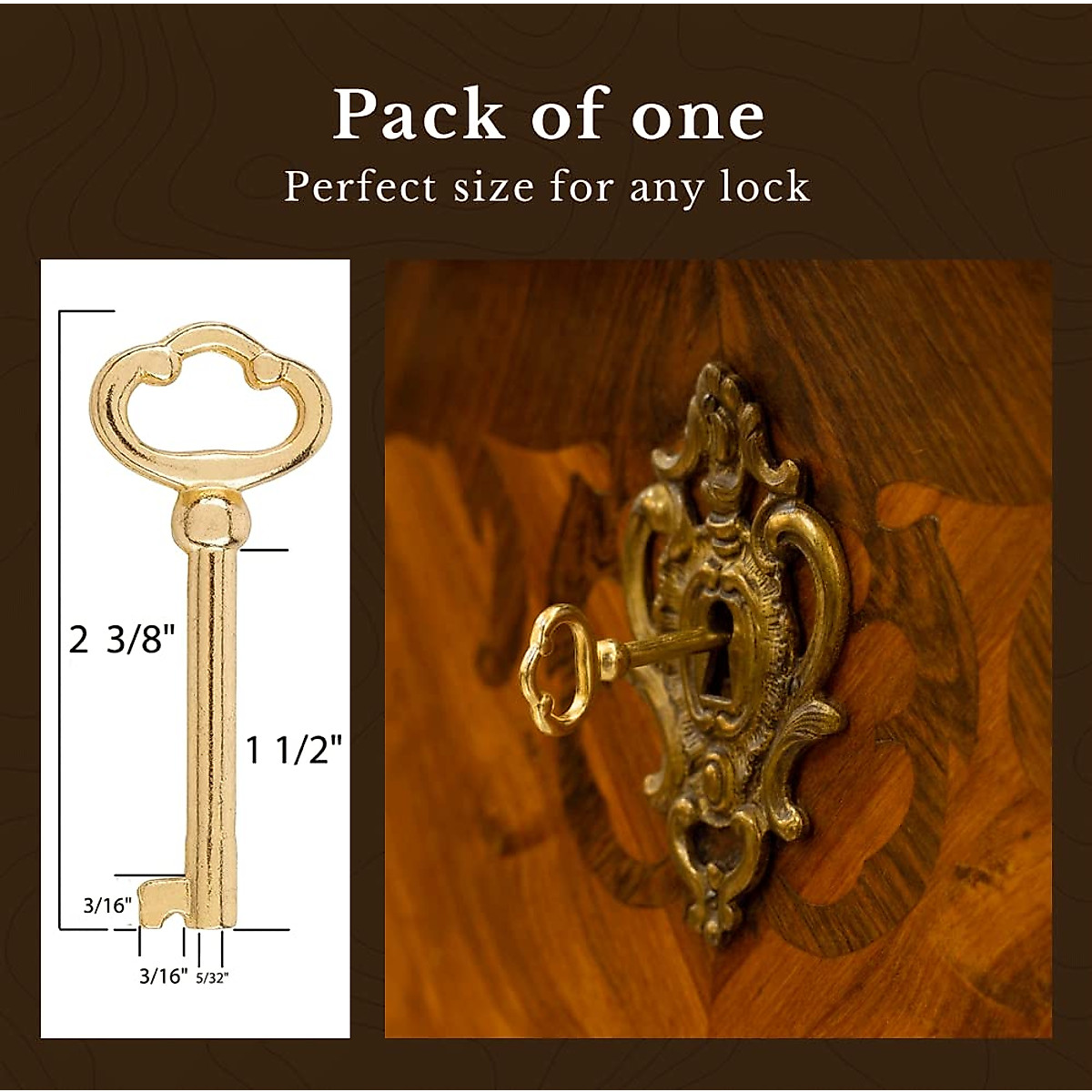 Hollow Barrel Brass Plated Skeleton Key for Antique Cabinet Doors, Grandfather Clocks, Dresser Drawers - Furniture Hardware | SK4-DB (1)