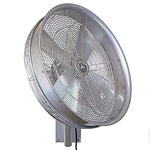 Hydromist Oscillating Wall Mounted Outdoor-Rated Fan, 3-Speed Control on Cord, Alum Fan Blade, Mounting Bracket and Black Cover Included, 24”, Silver