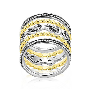 Set of Five 925 Sterling Silver Rings Beaded Concaved Lace Textures Oxidized Vintage Look Stylish Hypoallergenic, Nickel and Lead-free, Artisan Handcrafted Designer Collection Made in Israel