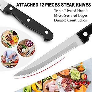 LIANYU 72-Piece Silverware Set with Steak Knives and Organizer Tray, Stainless Steel Cutlery Flatware Set for 12, Tableware Eating Utensils Set with Scalloped Edge, Dishwasher Safe, Mirror Polished