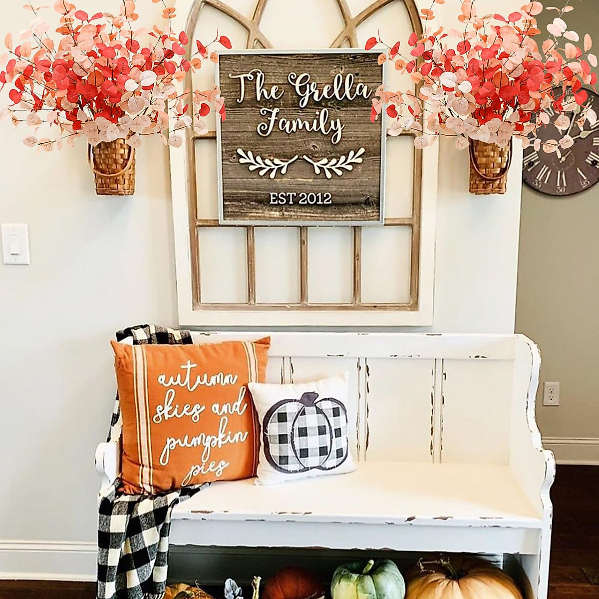 YIGHAI 6PC Fall Fake Eucalyptus Stems 24" Faux Silk Silver Dollar Leaves Branches Autumn Decor Artificial Plants Stems for Festival Thanksgiving Home Office Table Vase Decor