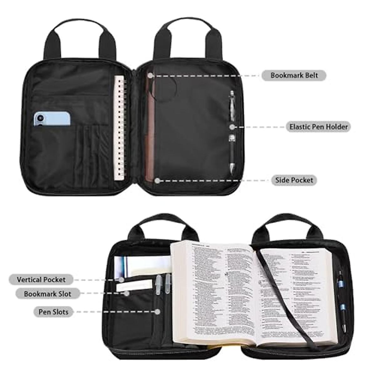 Poceacles Bible Cover Christmas Santa Claus Bible Case for Women Bible Case Bible Covers, Tote Bible Bag, Bible Carrying Case for Men with Zipper Pocket