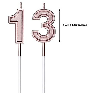 13th Birthday Candles Cake Numeral Candles Happy Birthday Cake Candles Topper Decoration for Birthday Wedding Anniversary Celebration Favor (Rose Gold)
