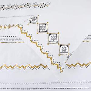 YINFUNG Boho Duvet Cover Set White Queen Moroccan Stripe Aztec Geometric Yellow Grey Ethic Tribal Bohemian Vibrant Textured 90x90 Cotton Bedding Set Embroidered Zip Embroidered 3 Pieces