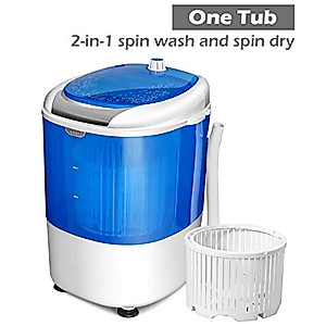COSTWAY Portable Mini Washing Machine with Spin Dryer, Washing Capacity 5.5lbs, Electric Compact Machines Durable Design Energy Saving, Rotary Controller, Laundry Washer for Home Apartment RV, Blue