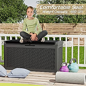 Greesum 100 Gallon Resin Deck Box Large Outdoor Storage for Patio Furniture, Garden Tools, Pool Supplies, Weatherproof and UV Resistant, Lockable, Dark Black