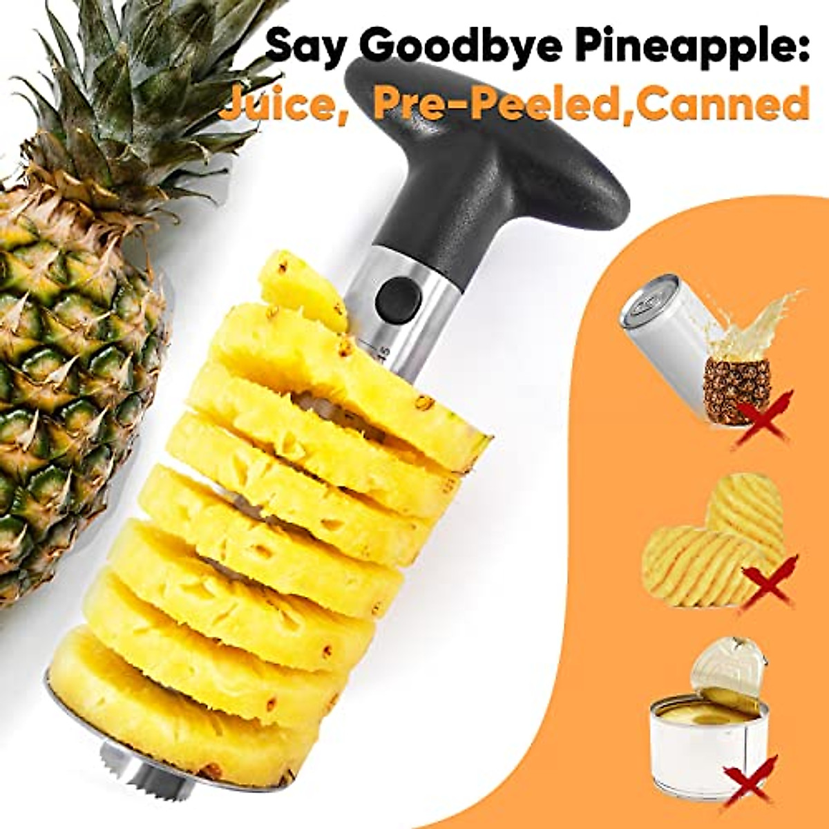 OOKUU Pineapple Corer Cutter, Stainless Steel Fruit Pineapple Peeler Slicer [Upgraded, Reinforced, Thicker Blade], Pineapple Core Remover with Measure Mark, Kitchen Tool for Diced Pineapple Rings