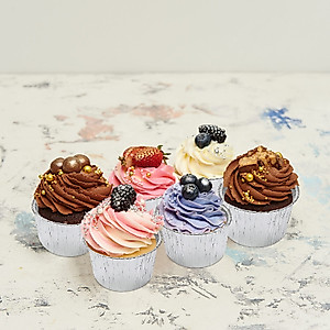 FiveEyes Aluminum Foil Cups Ramekins Little, 150Pcs Disposable Ramekins 4oz Aluminum Foil Cupcake Cups Muffin Liners Silver Foil Baking Cups for Cupcake, Egg Tart, Creme Brulee, Souffle, Pudding