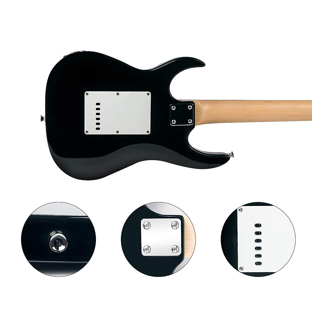 Kids Electric Guitar 34 Inch Beginner Professional Grade Starter Kit Student Single Roll System Electric Guitar with Carring Bag Spare String Cable Picks Tunner and Shoulderstrap,Black