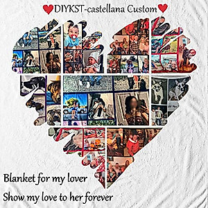 DIYKST Custom Blankets Couples Gifts with Photos Text Collage Made in USA, Personalized Picture Blanket Customized I Love You Birthday Gift for Wife Husband Girlfriend Boyfriend