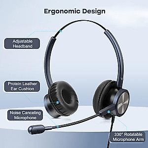 MAIRDI Telephone Headset with RJ9 Jack & 3.5mm Connectors for Call Center Office Deskphone Cell Phone PC Laptop, Landline Phone Headset with Microphone Noise Canceling for Polycom Avaya Nortel