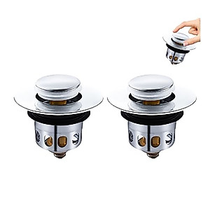 Qarrazwyi Basin Press Filter Element, Press Type Sink Wash Basin Water Plug Drain, Pop Up Drain for Bathroom Sink,Simple Installation,Bathtub Basins, Sink Stoppers (Brass Spring Core)(2 Pcs Silver)
