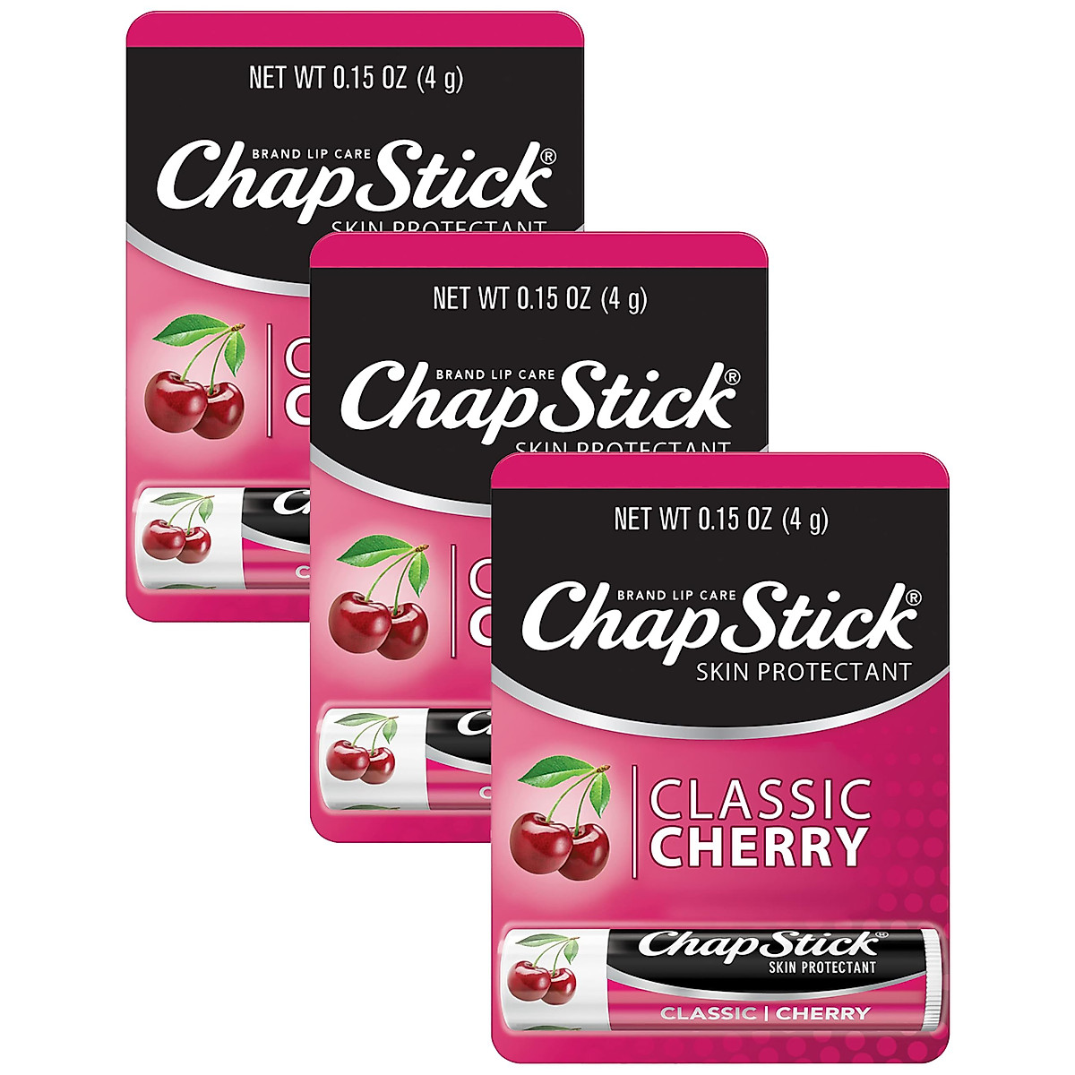 ChapStick Classic Cherry Lip Balm Tube, Flavored Lip Balm for Lip Care on Chafed, Chapped or Cracked Lips - 0.15 Oz (Pack of 3)