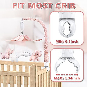 FEISIKE Crib Mobile for Girls with 3 Modes Music Box（Turn Only, Music Only, Turn & Music),12 Lullabies,Pink Elephant Nurser Mobile,Clamp Type,Pretty Box Packaging