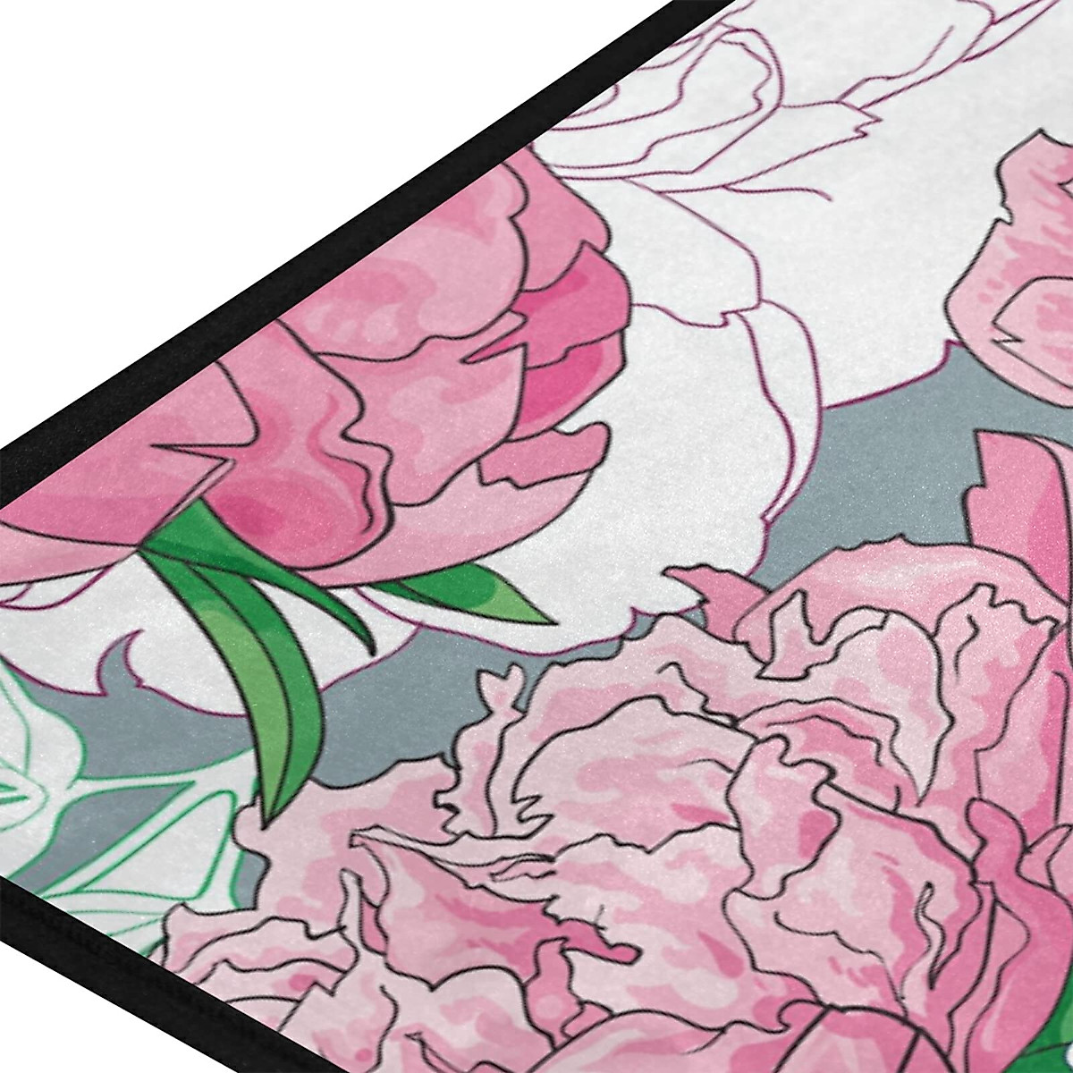HUSSRITY Pink Peony Flowers Kitchen Rugs Cushioned Anti-Fatigue Comfort Floor Mat Non Slip Kitchen Mat Runner Rug for Sink Office Laundry (39"x20")