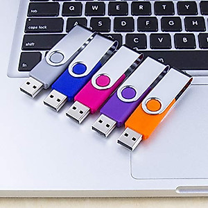 SRVR 5 Pack 32GB USB Flash Drive, USB 2.0 Thumb Drives, Jump Drive with Lanyards Metal Swivel USB Memory Stick with LED Indicator(5 Colors)