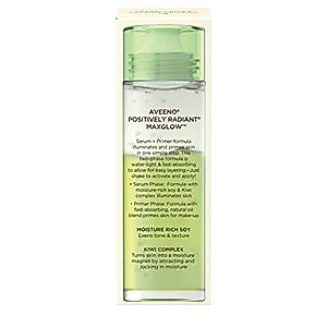 Aveeno Positively Radiant MaxGlow Hydrating Face Serum + Primer with Moisture Rich Soy & Kiwi Complex, Hypoallergenic, Non-Comedogenic, Paraben- & Phthalate-Free, 1.5 fl. oz