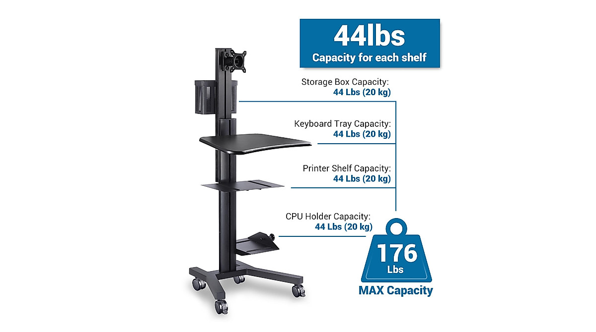 AW Adjustable Mobile PC Cart for Ergonomic Workstations