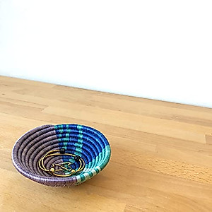 Mini African Basket- Ntyazo/Rwanda Basket/Sisal & Sweetgrass Woven Basket/Teal, Blue, Purple