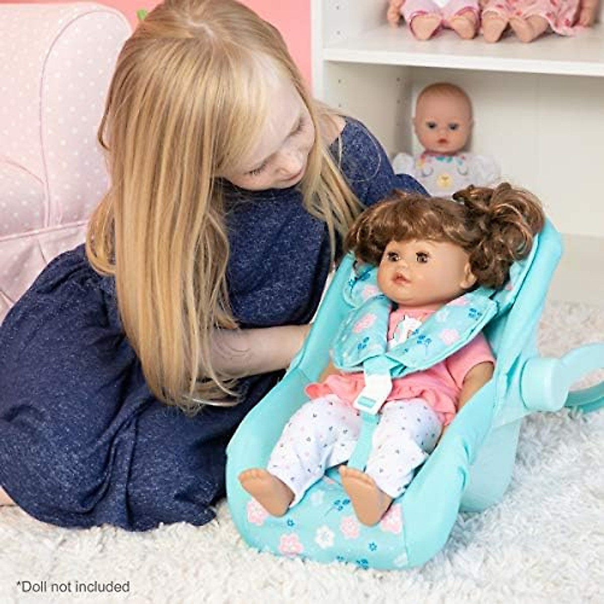 Adora Baby Doll Car Seat with with Removable Seat Cover - Machine Washable, Fits Most Dolls & Plush Animals Up To 20”, Birthday Gift For Children Ages 2+ - Blue Flower Power