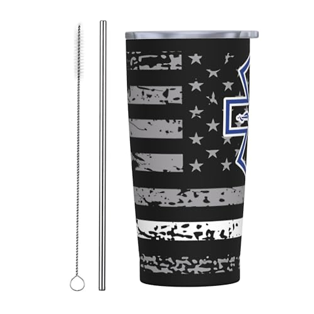VKKOEWL Thin White Line EMS EMT Paramedic American Flag Stainless Steel Insulated Tumbler 20 Oz Travel Water Bottle Coffee Mug Drink Cup With Lid Straw